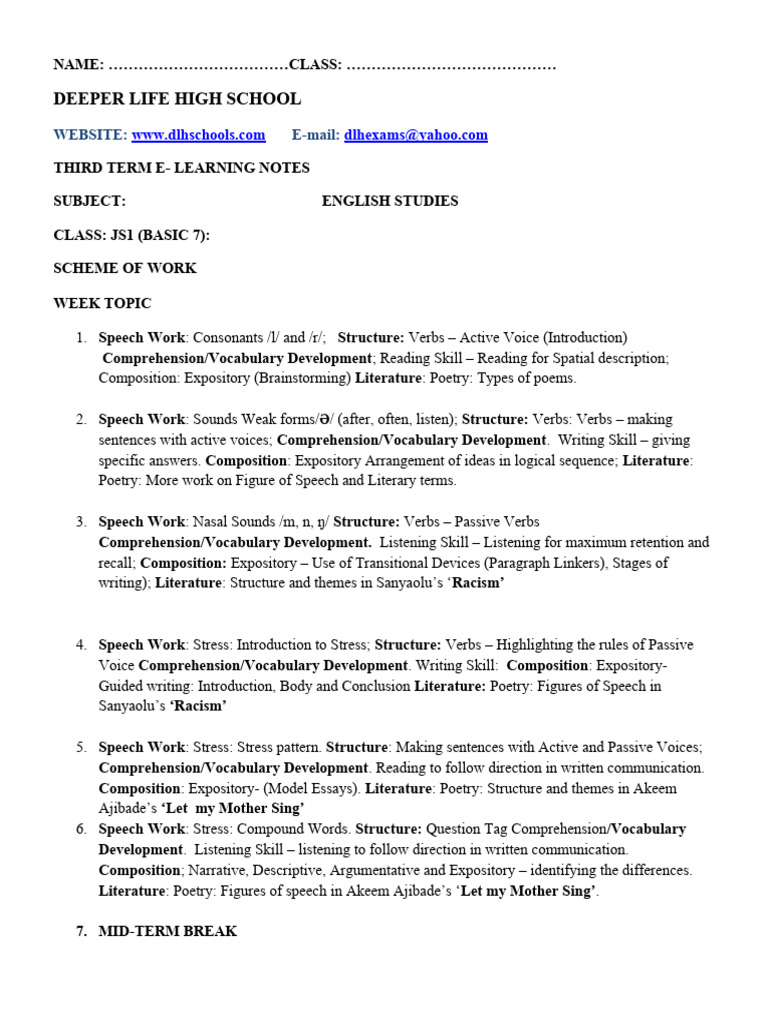 Basic 7 3RD Term English Lang. | PDF | Poetry | Verb