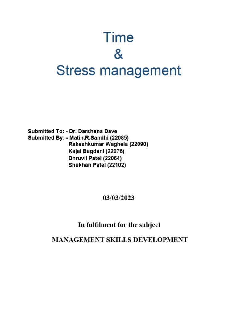 Time and Stress Management Report | PDF | Stress Management | Stress ...