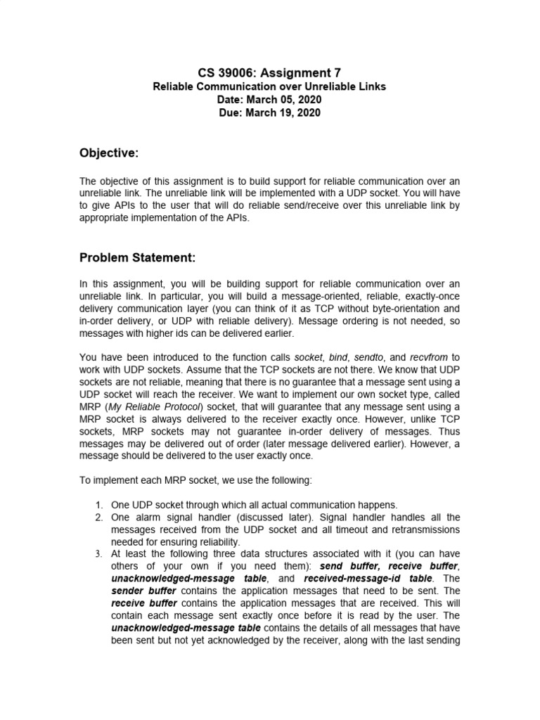 Assignment 7 2020 Problem | PDF | Network Socket | Transmission Control Protocol