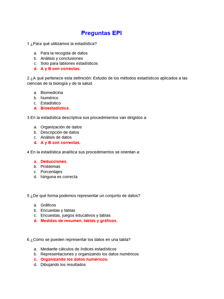 Preguntas EPI | PDF | Estadísticas | Estadísticas descriptivas