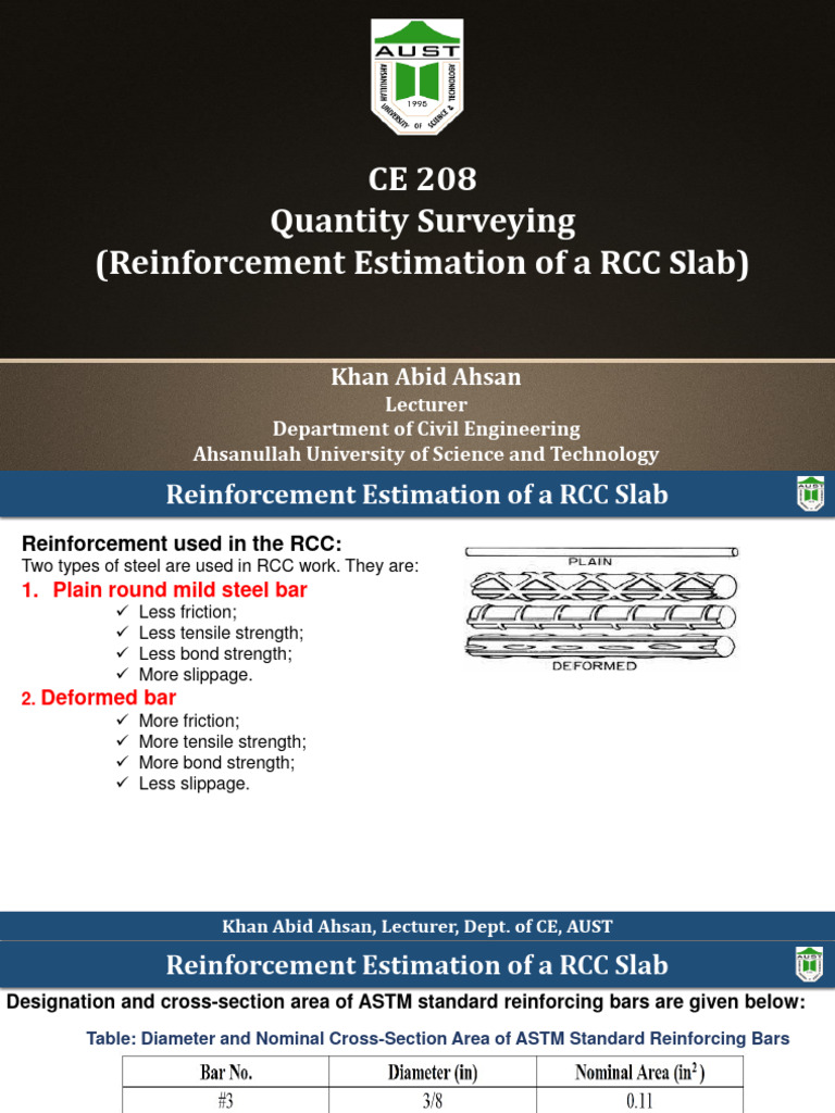 CE 208 Estimation of A RCC Slab | PDF | Materials | Building Engineering