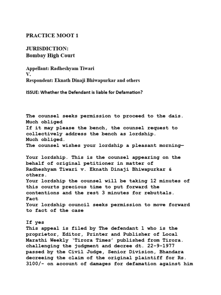 PRACTICE MOOT 1 Proposition | PDF | Defamation | Burden Of Proof (Law)