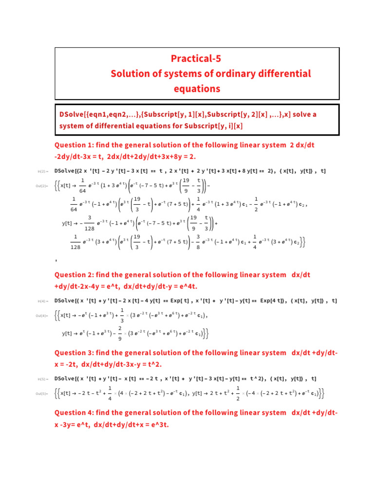 Practical-5 Solution of Systems of Ordinary Differential Equations | PDF | Mathematical Physics ...