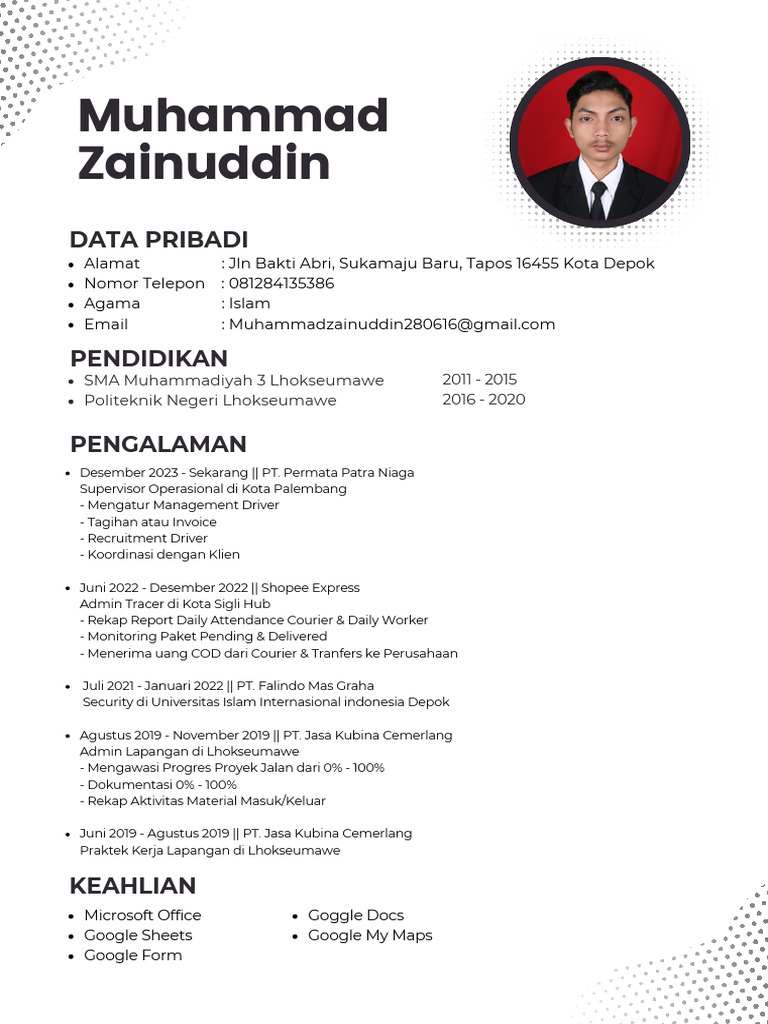 CV Muhammad Zainuddin 2024 | PDF