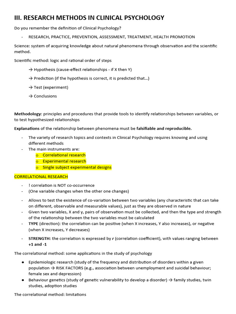 Clinical Psychology Research Methods Overview | PDF | Validity (Statistics) | Experiment
