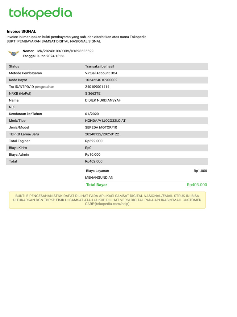 Invoice Pajak PCX 2024 | PDF