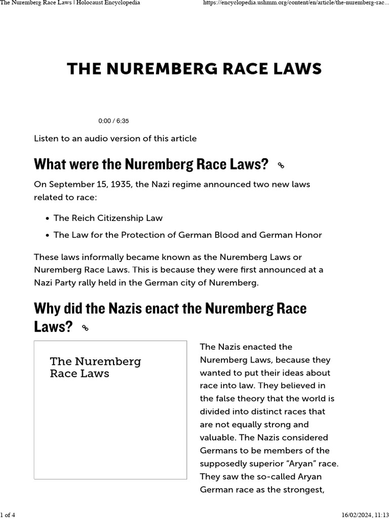 The Nuremberg Race Laws Holocaust Encyclopedia | PDF | Nazi Germany ...