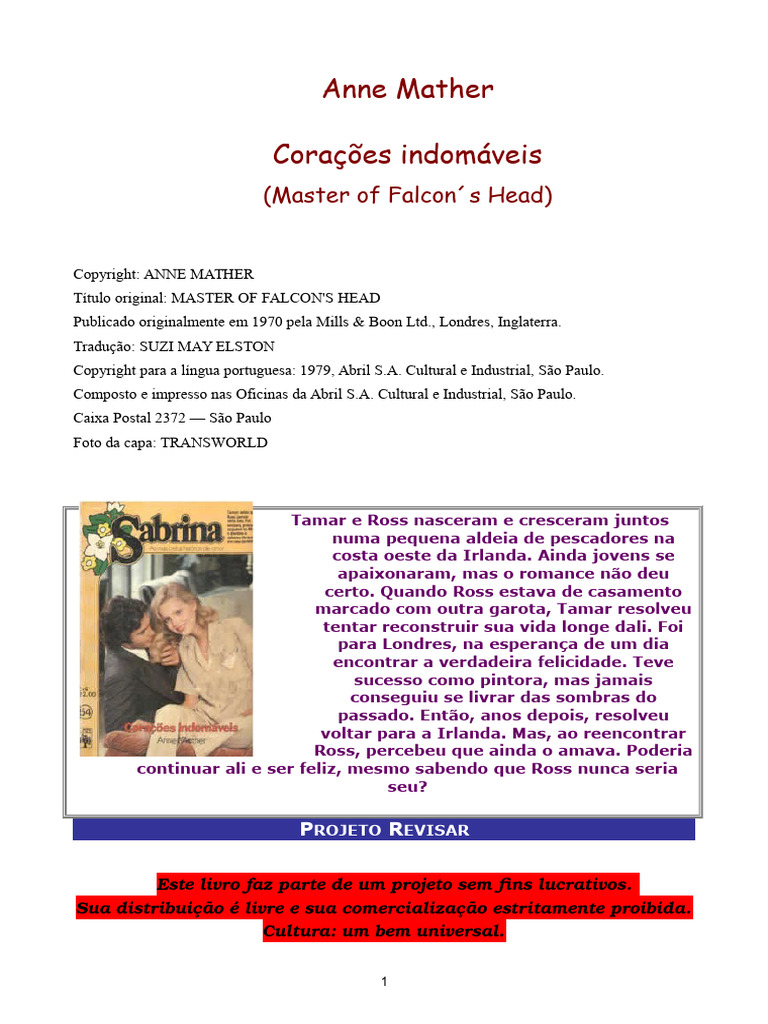 Anne Mather - Corações Indomáveis - Série Sabrina 54 | PDF | Amor | Castelo