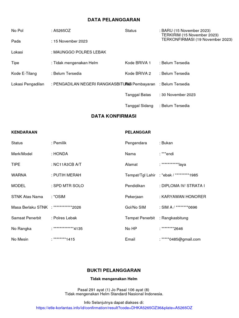 Surat Tilang Motor | PDF