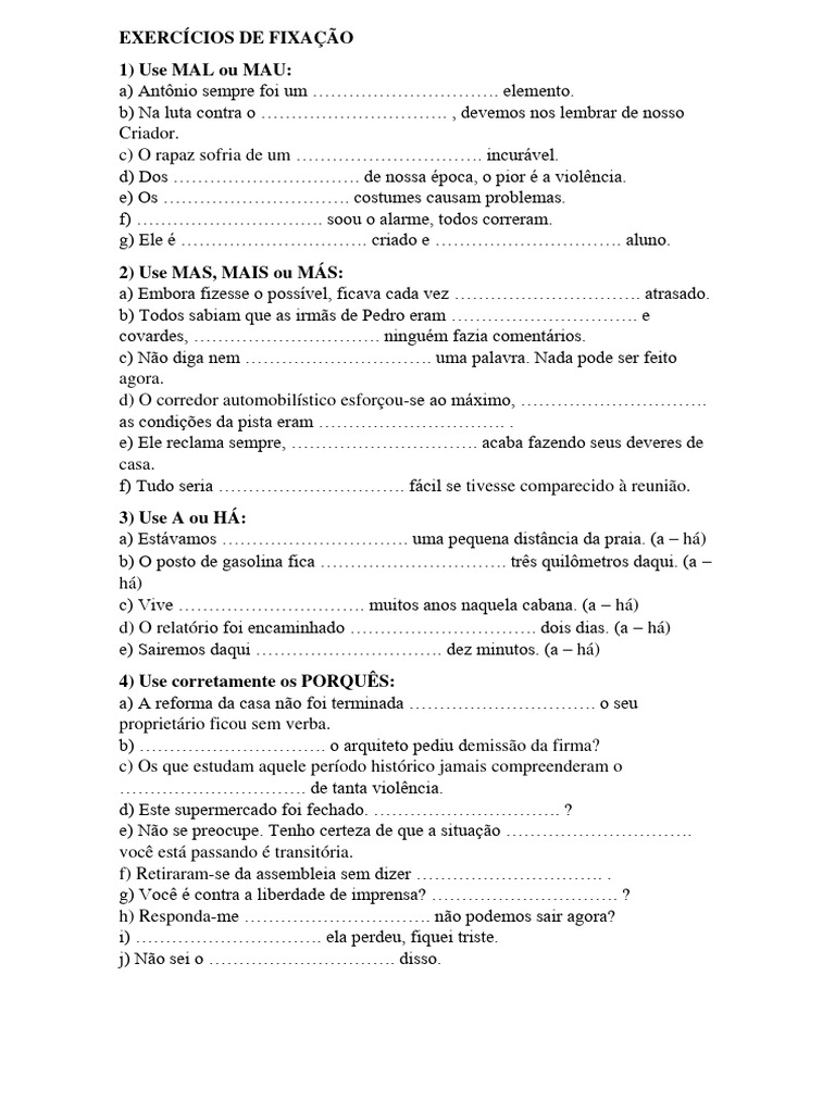 Exercícios de Fixação - Ortografia | PDF Exercícios de Fixação - Ortografia | PDF