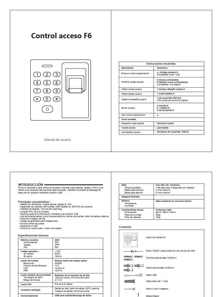 Control Acceso F6 Manual | PDF | Relé | Contraseña