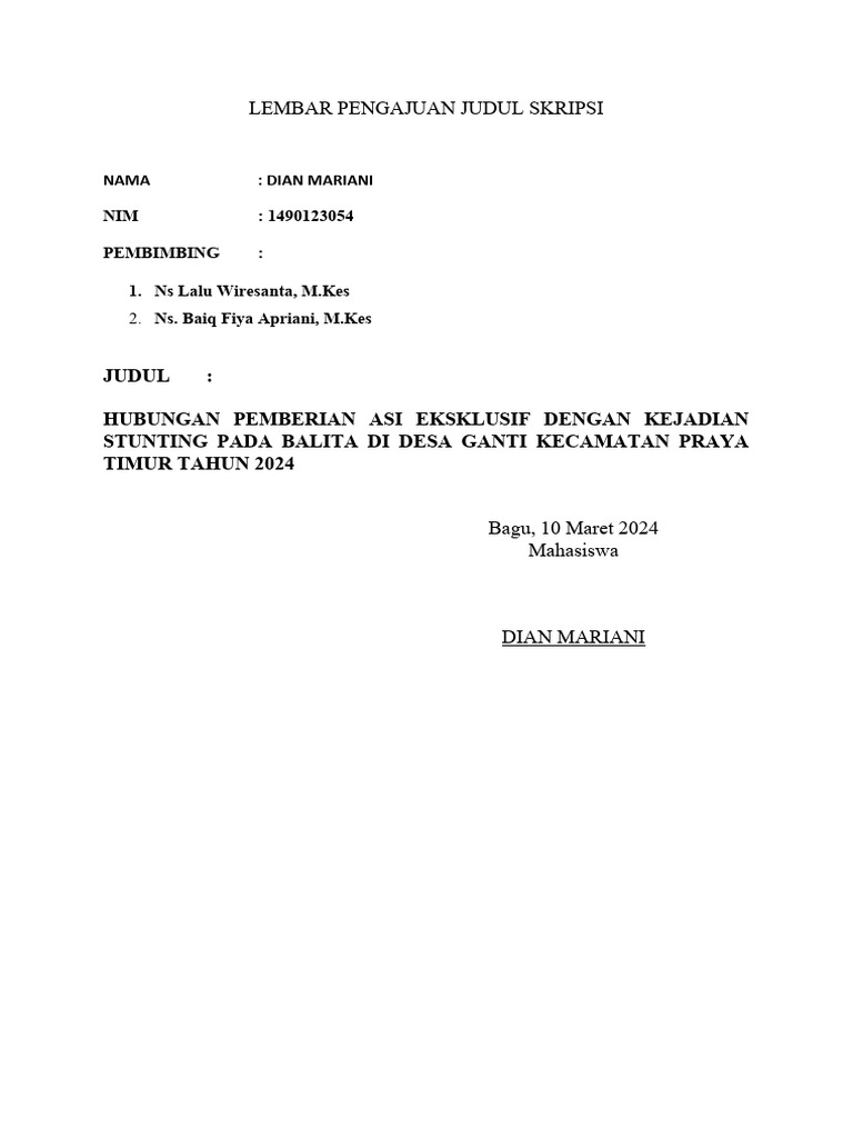 Lembar Pengajuan Judul Skripsi | PDF