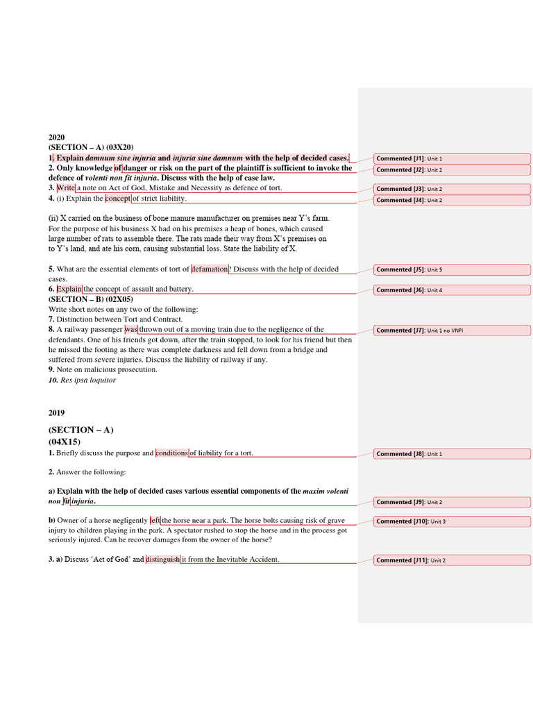 PYQ Torts | PDF | Tort | Negligence