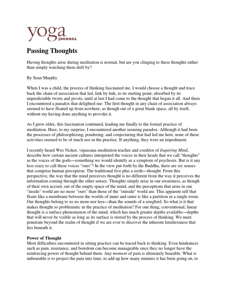 Passing Thoughts | PDF | Thought | Meditation
