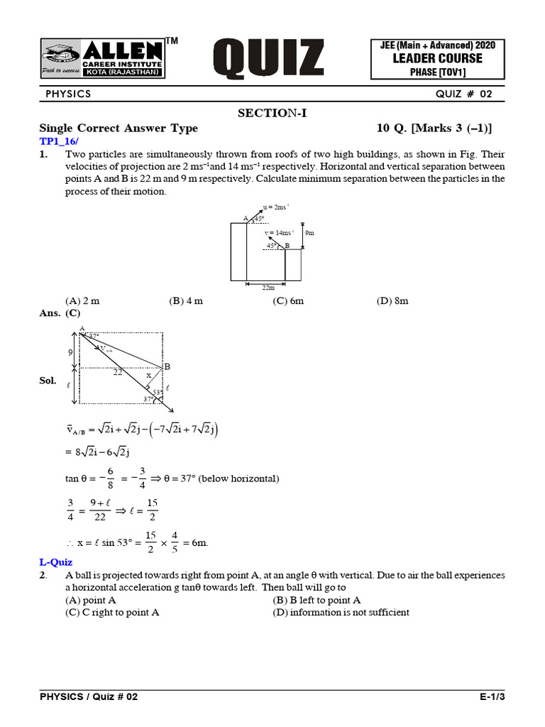 LQuiz (TOV1) # 02 | PDF | Acceleration | Mechanics
