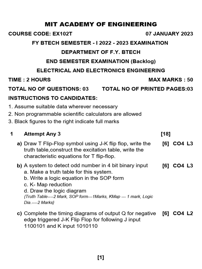 FY BTech Electrical Exam Paper 2023 | PDF | Transformer | Electrical ...