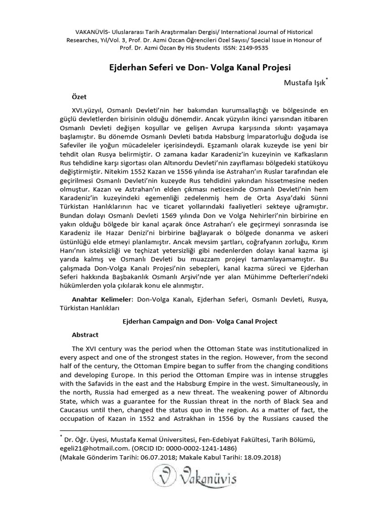 Ejderhan Seferi Ve Don - Volga Kanal Projesi ( | PDF