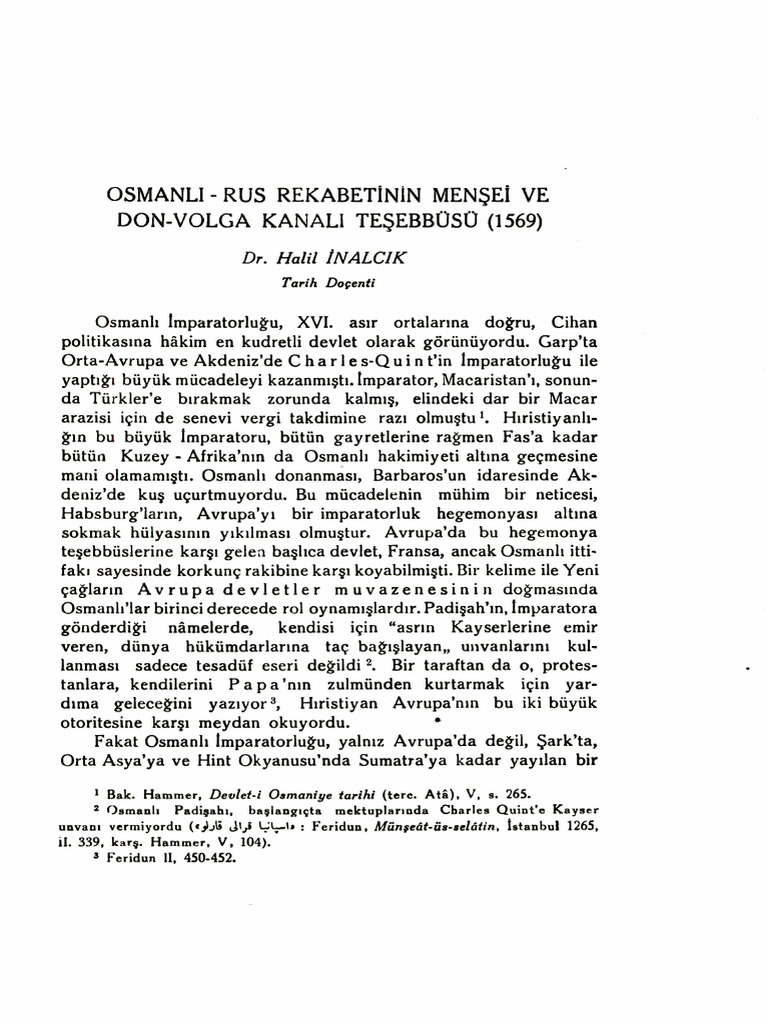 Osmanl - Rus Rekabetinin Men Ei Ve Don-Volga Kanal Te Ebb S (1569) ( | PDF