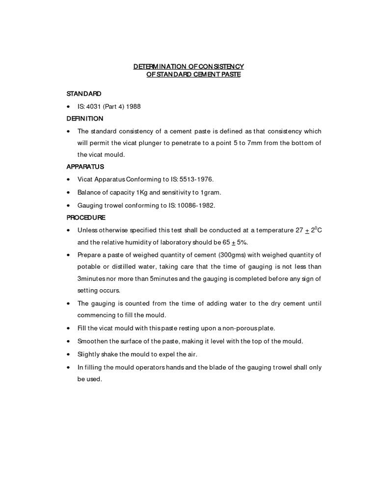Determination of Consistency of Standard | PDF