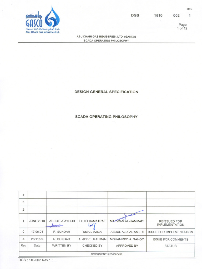 Dgs 1510-002 Rev 1 Scada Operating Philosophy | PDF