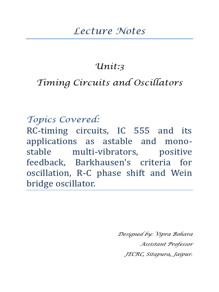 DE UNIT 3 Timing Circuit and Oscillators | PDF | Electronic Oscillator | Amplifier
