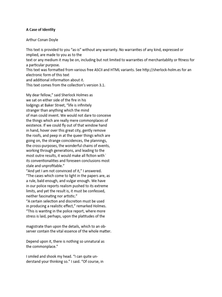 A Case of Identity | PDF | Dr. Watson