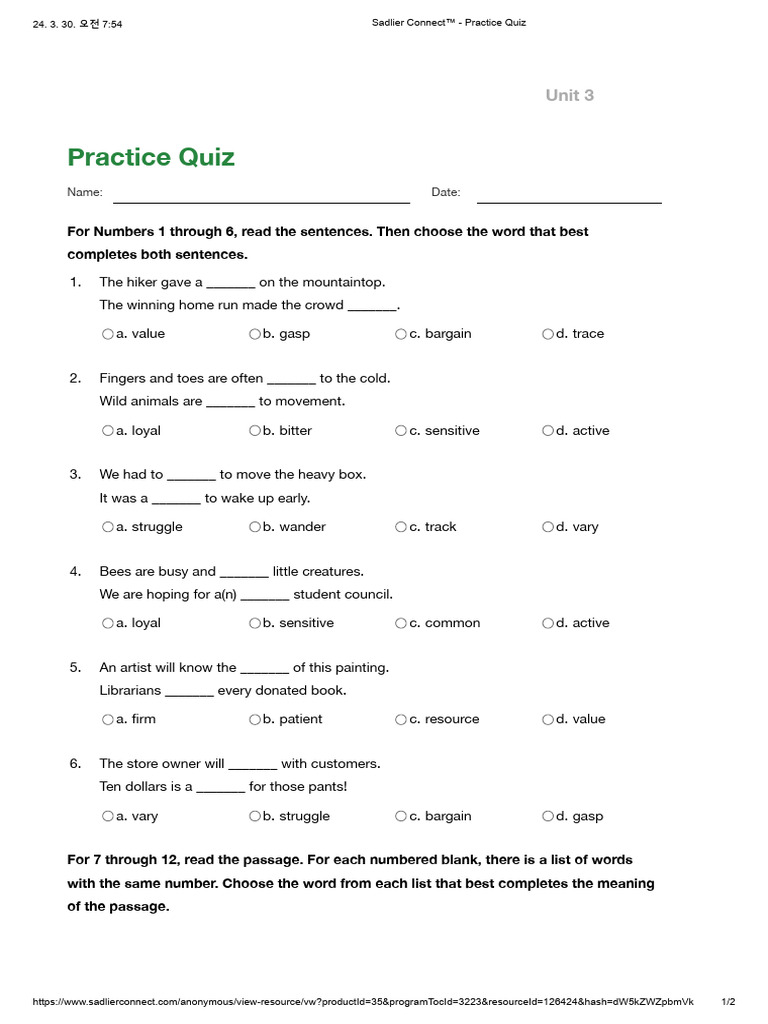 Sadlier Connect™ - Practice Quiz3 | PDF