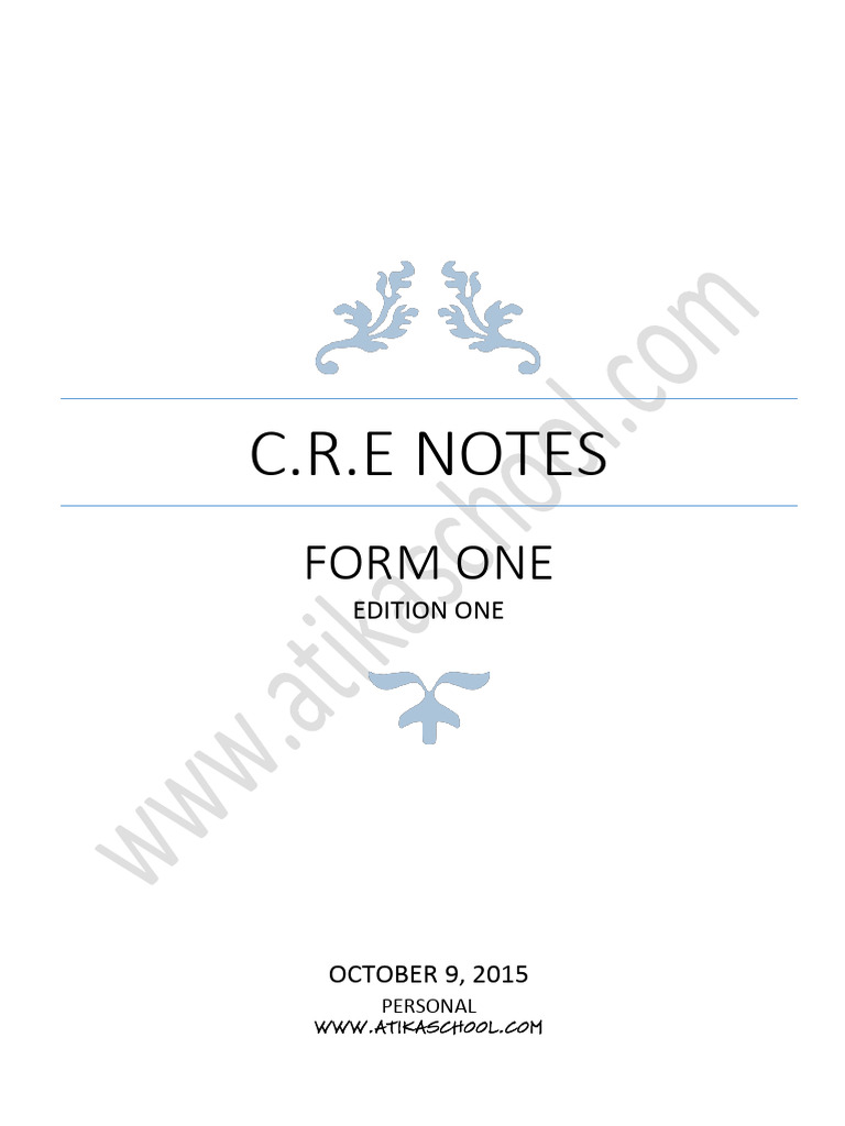 CRE Form 1 Notes Summary | PDF | Old Testament | The Exodus