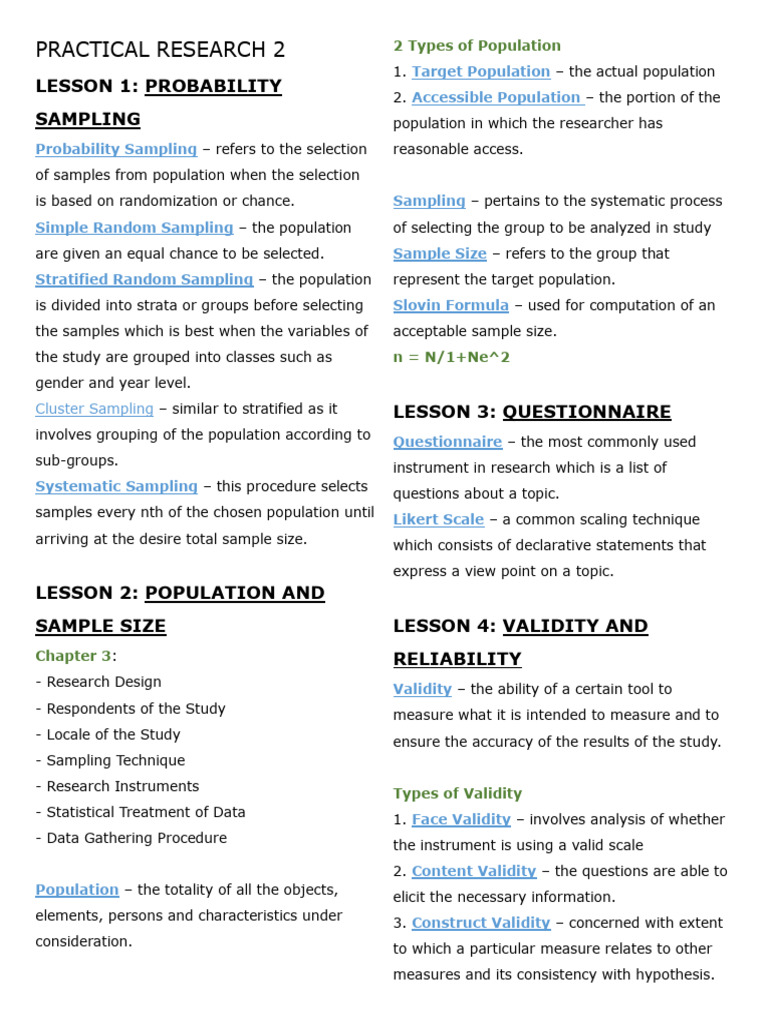 Practical Research 2 | PDF | Sampling (Statistics) | Statistics