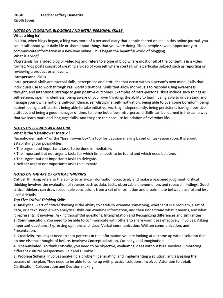 g10 RHGP q1 | Download Free PDF | Critical Thinking | Thought