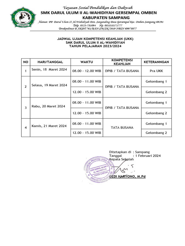 Jadwal Ukk Dan Psaj 2024 | PDF
