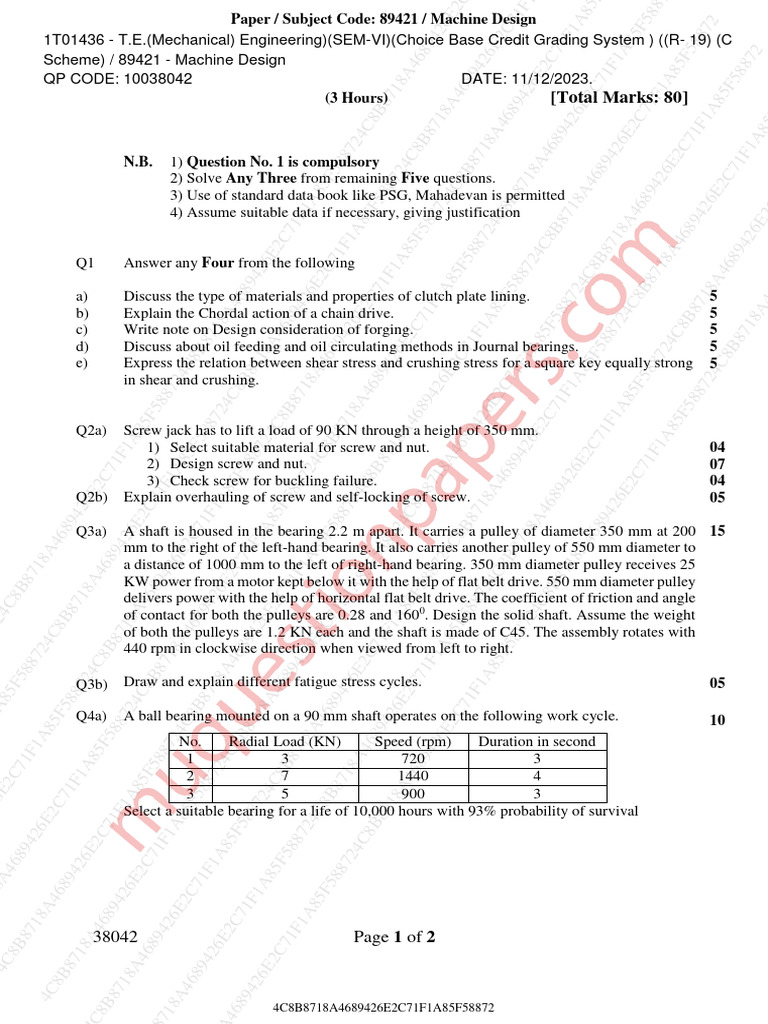 Be Mechanical Engineering Semester 6 2023 December Machine Designrev ...