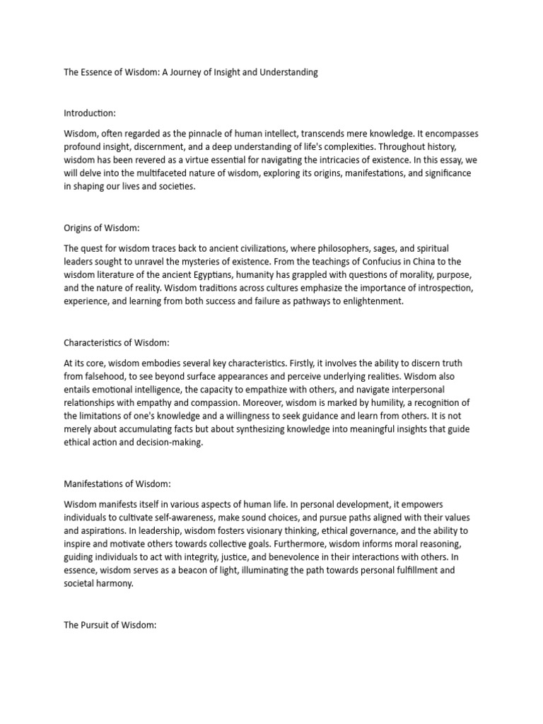 The Essence of Wisdom | PDF | Wisdom | Virtue