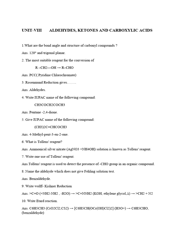 Aldehydes, Ketones and Acids Worksheet 1 | PDF | Aldehyde | Ketone