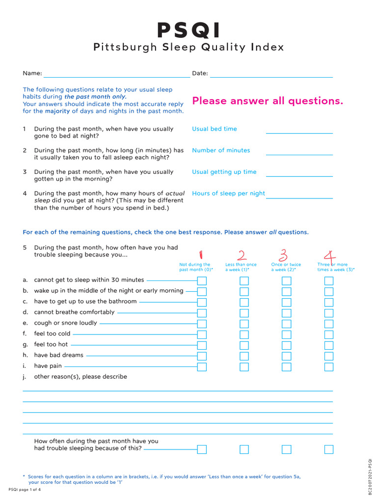 PSQI English Including Scoring | PDF | Sleep | Physiology