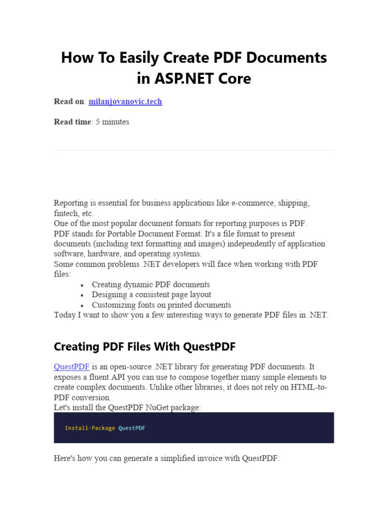 How To Easily Create PDF Documents in ASP | PDF | Html | Page Layout