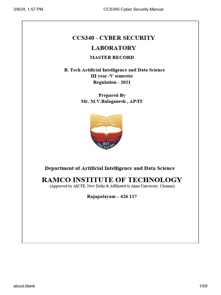 Ccs340 Cyber Security Manual Pdf Engineering Secure Shell