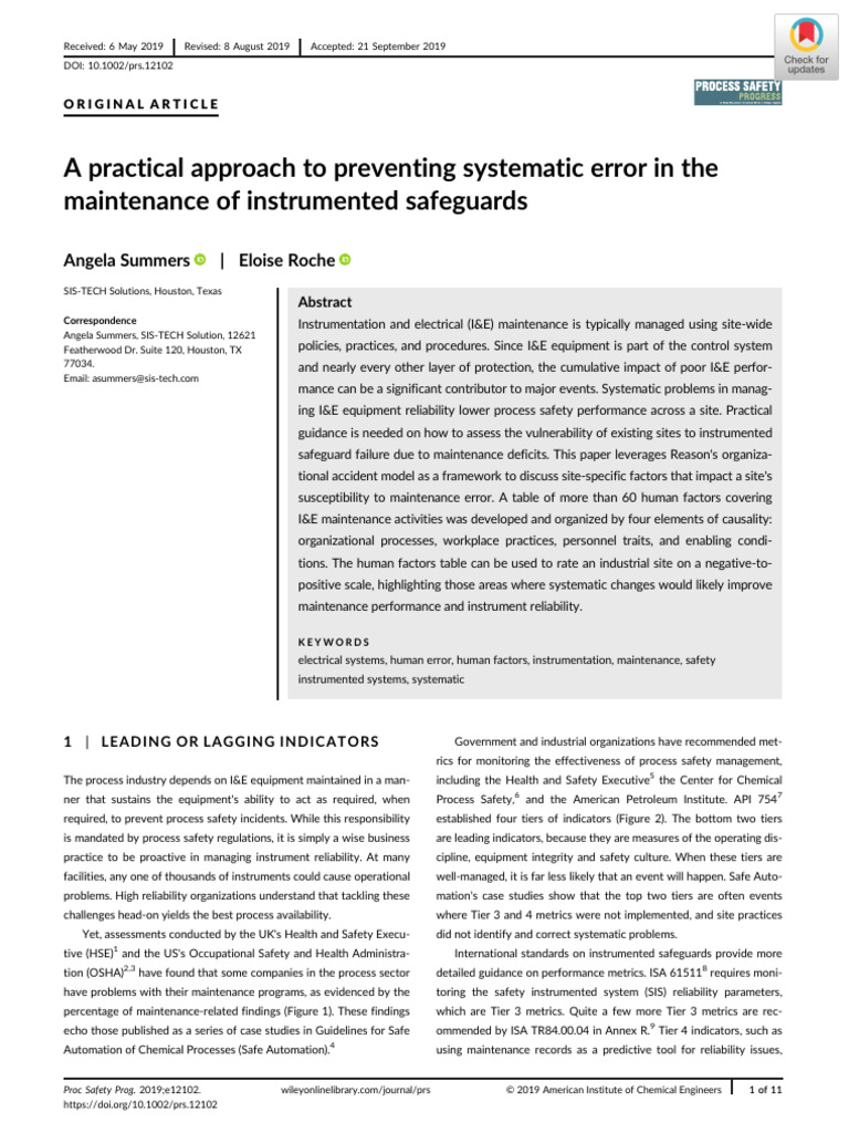 A Practical Approach To Preventing Systematic Error in The Maintenance of Instrumented ...