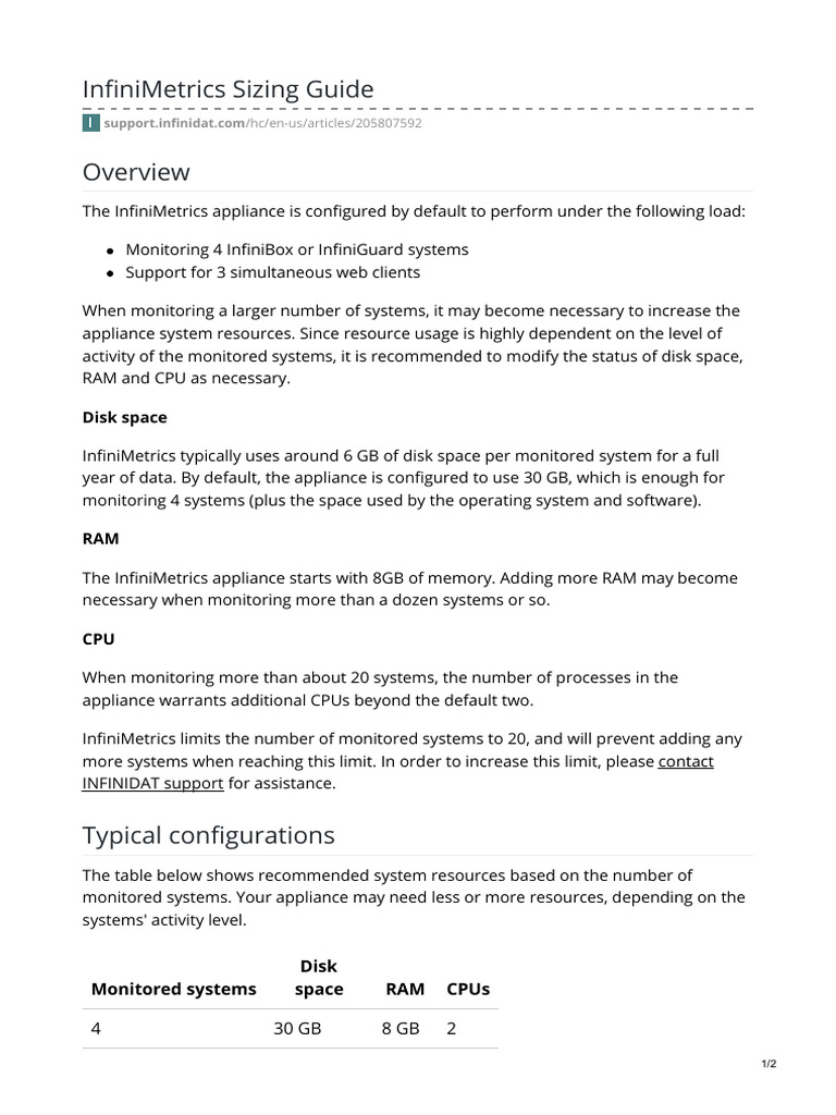 InfiniMetrics Sizing Guide | PDF | Computers | Technology & Engineering