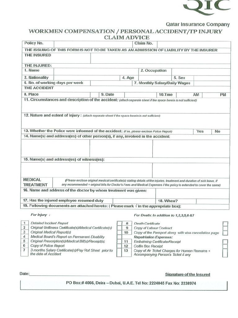 QIC WC Claim Form | PDF