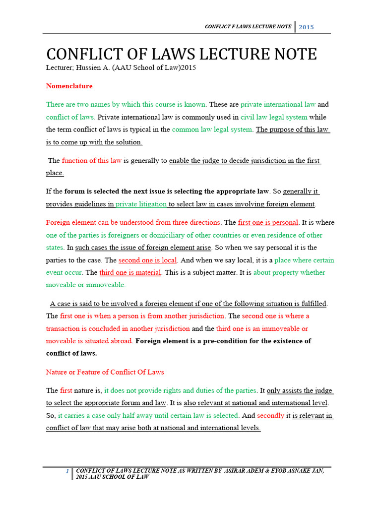 Conflict of Laws Lecture Note: Nomenclature | PDF | Jurisdiction ...