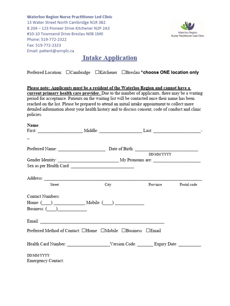 Intake Form Oct 2023 | PDF | Vaccines | Primary Care