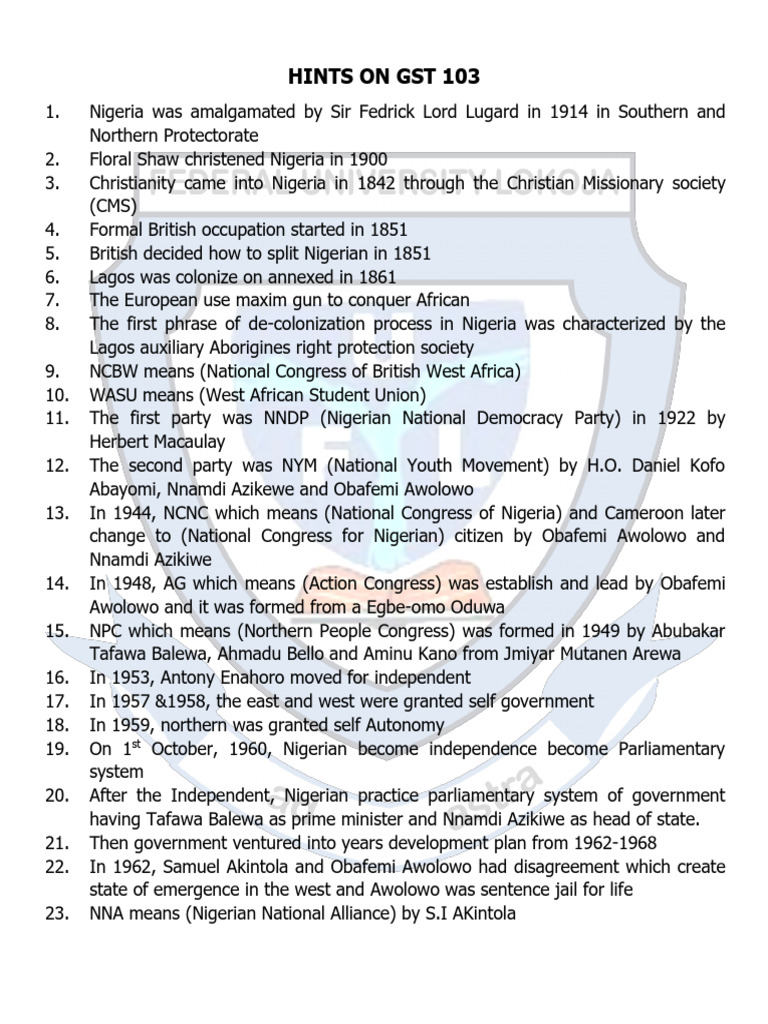 Hints On GST 103 | PDF | Marriage | Nigeria