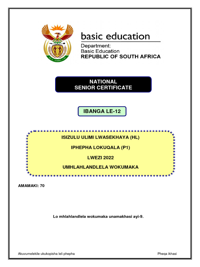 IsiZulu HL P1 Nov 2022 MG | PDF