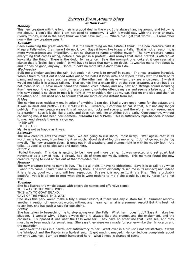 Adam's Diary | PDF | Zoology