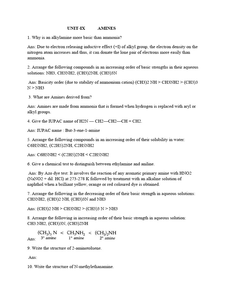 Amines Worksheet 1 | PDF | Amine | Organic Chemistry