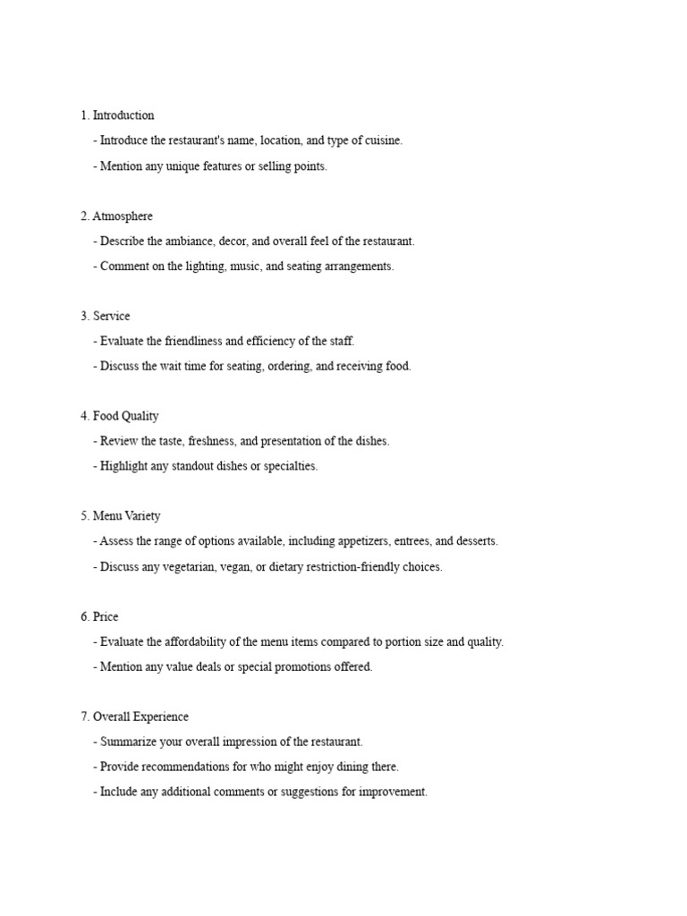 Restaurant Review: Atmosphere & Menu Insights | PDF
