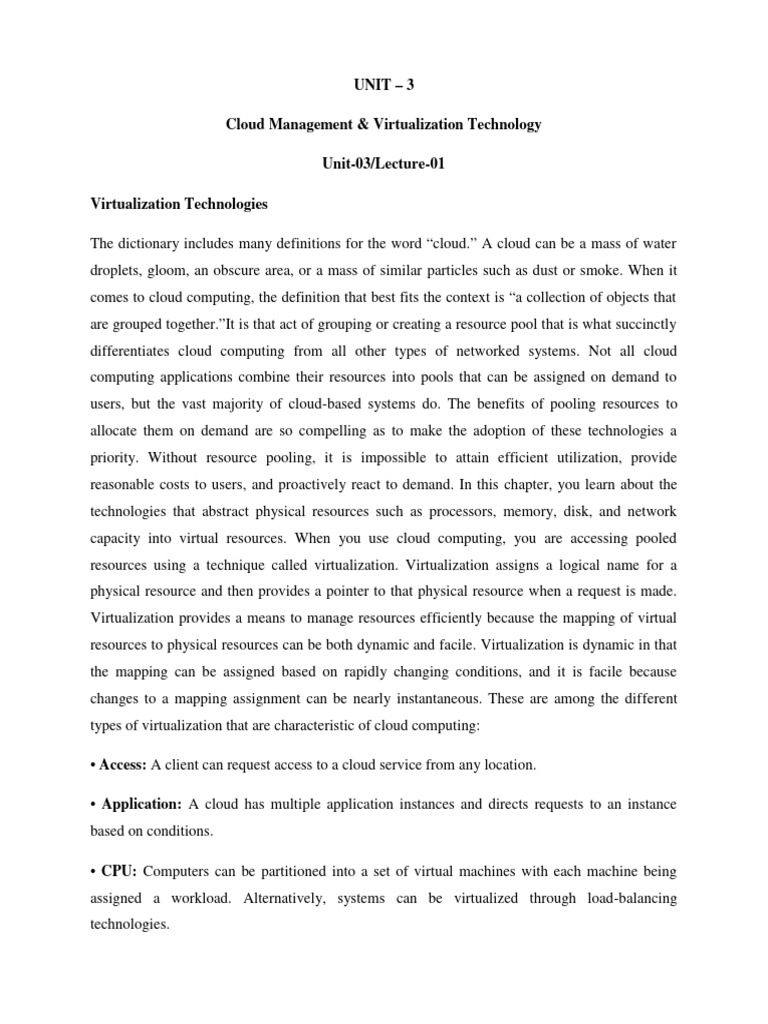 Cloud Computing Unit 3 | PDF | Load Balancing (Computing) | Virtualization