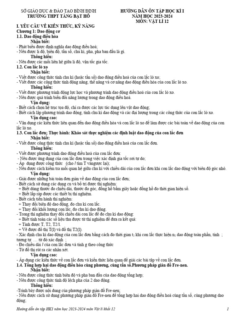 DA DC HK1 Vat Li 12 2023 2024 | PDF