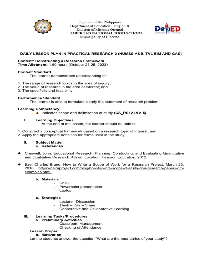 Lesson Plan in PR 2 | PDF | Lesson Plan | Learning